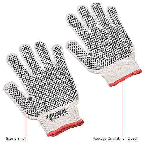 Global Industrial™ PVC Dot Knit Gloves, Double-Sided, Black, Small, 1-Dozen