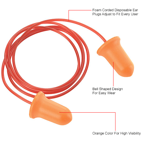 Global Industrial™ Bell Earplugs, Contour, Corded, NRR 32 dB, 100 Pairs/Box