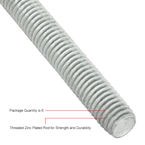 Global Industrial 3/8-16 x 6 feet, Threaded Rod - Zinc Plated Carbon ...