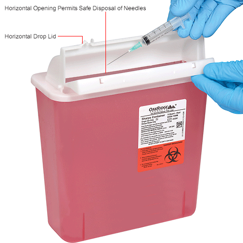 Oakridge Products 5 Quart Sharps Container w/ Horizotal Drop Lid, M ...