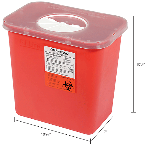 Oakridge Products 2 Gallon Sharps Container w/ Rotor Lid, Red