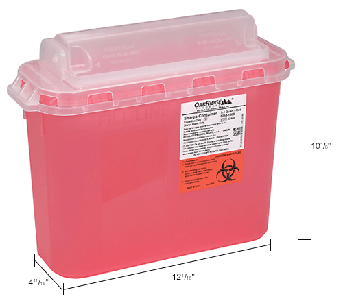 Oakridge Products 5.4 Quart Sharps Container w/ Counter Balance Lid, Red