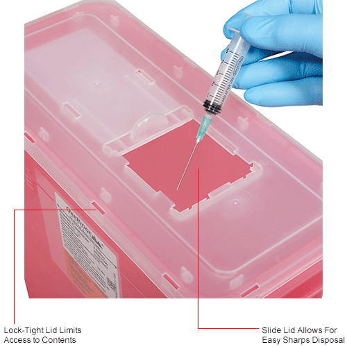 Oakridge Products 3 Gallon Sharps Container w/ Slide Lid, Red