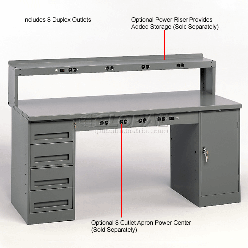 Pedestal Workbench 4-Drawer And Cabinet Pedestal