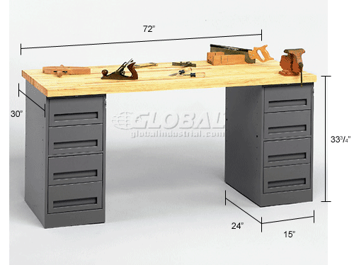 Pedestal Workbench With Two Four-Drawer Pedestals