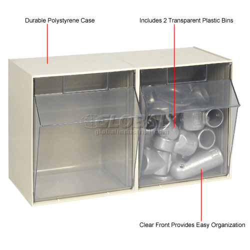Quantum Tip Out Storage Bin QTB302 - 2 Compartments Ivory