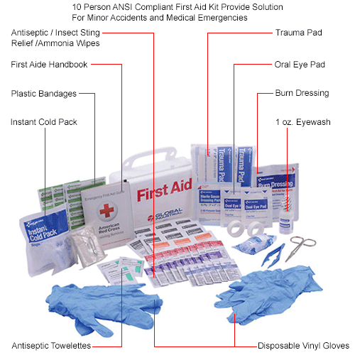 Global Industrial™ First Aid Kit, 10 Person, ANSI Compliant, Plastic Case
