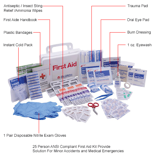 Global Industrial™ First Aid Kit, 25 Person, ANSI Compliant, Plastic Case