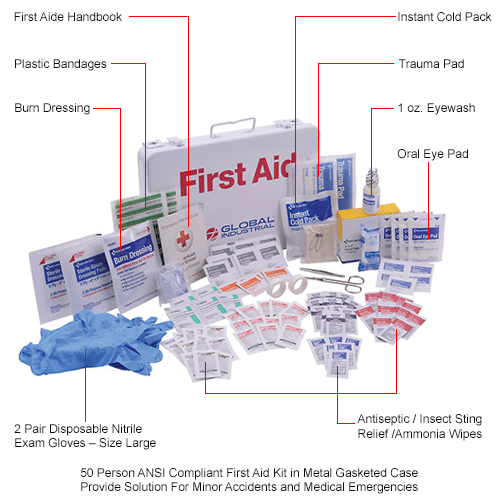 Global Industrial™ First Aid Kit, 50 Person, ANSI Compliant, Metal ...