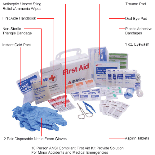 Global Industrial™ First Aid Kit, 10 Person, Plastic Case