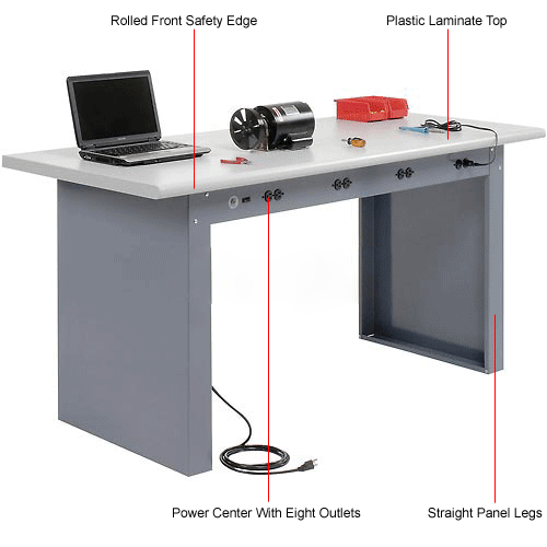 Global Industrial™ Panel Leg Workbench w/ Shop Top Square Edge & Power ...