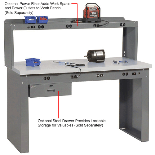 Global Industrial™ Panel Leg Workbench w/ESD Square Edge Top & Power ...