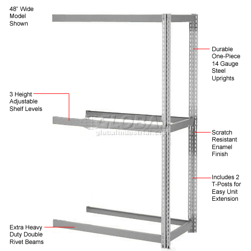 Global Industrial™ Expandable Add-On Rack 48Wx12Dx84H, 3 Levels No Deck ...