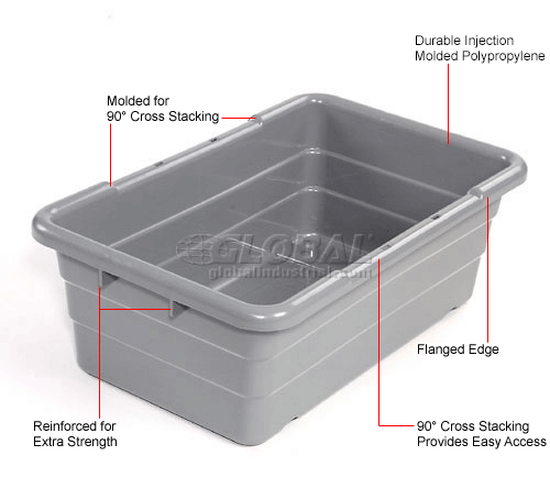 Global Industrial™ Cross Stack Nest Tote Tub - 25-1/8 x 16 x 8-1/2 Gray ...