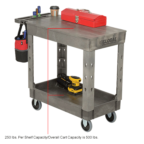Global Industrial™ Flat Top Utility Cart w/2 Shelves, 38"L x 17-1/2"W x ...