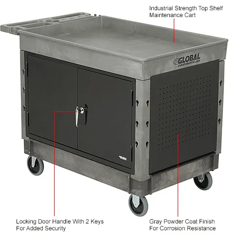 Global Industrial Utility Cart w 2 Tray Shelves 5 Casters 44 L x 25 1 2 W x 32 1 2 H