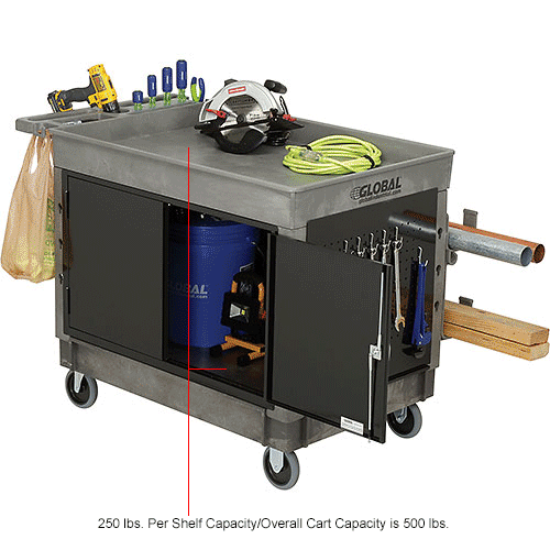 Global Industrial™ Extra Strength Plastic 2-Tray Maintenance Cart W/ 5 ...