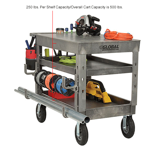 Global Industrial™ Flat Top Utility Cart w/3 Shelves, 44"L x 25-1/2"W x ...