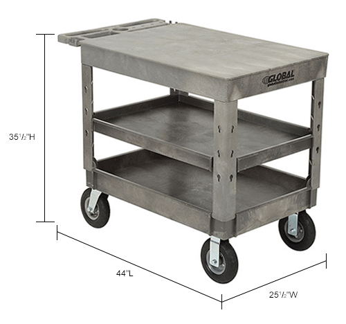 Global Industrial™ Flat Top Utility Cart w/3 Shelves, 44"L x 25-1/2"W x ...