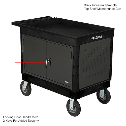 Global Industrial™ Plastic Utility Cart w/2 Tray Shelves, 44"L x 25-1/2 ...