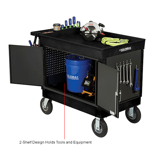 Global Industrial™ Plastic Utility Cart w/2 Tray Shelves, 44"L x 25-1/2 ...
