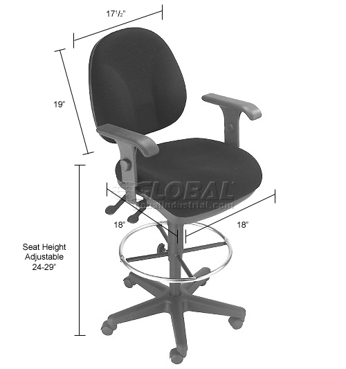 Interion® Office Stool With Arms - Fabric - 360° Footrest - Black