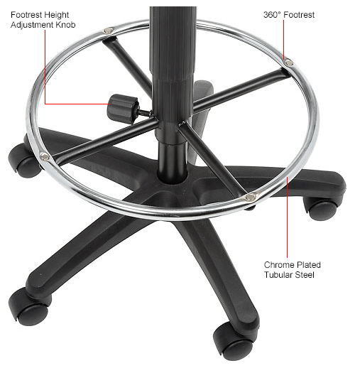 Interion® Office Stool With Arms - Fabric - 360° Footrest - Black