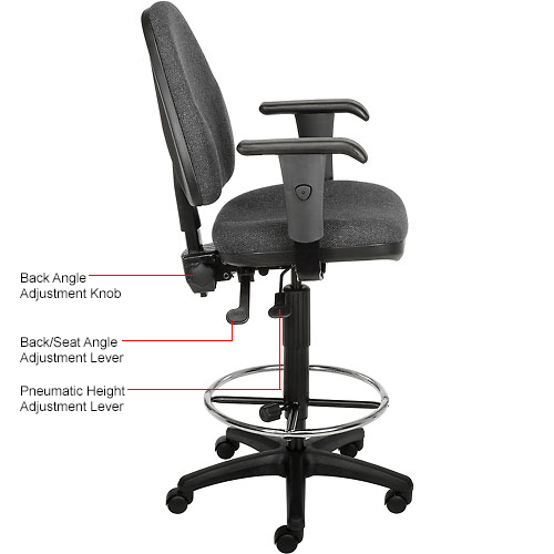 Interion® Operator Stool With Arms - Fabric - 360° Footrest - Gray