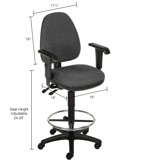 Interion® Operator Stool With Arms - Fabric - 360° Footrest - Gray
