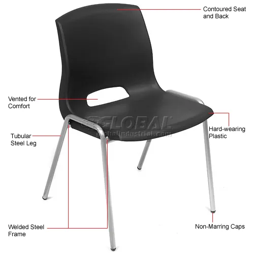 Interion Merion Collection Stacking Chair Plastic Black Pkg Qty 4