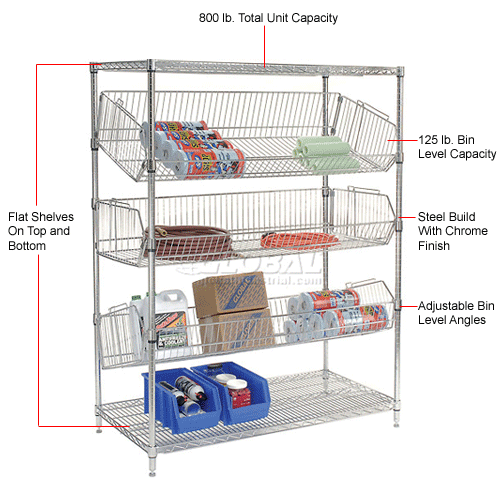 Adjustable Wire Bin Rack - 48"W x 18"D x 63"H