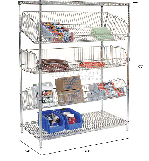 Adjustable Wire Bin Rack - 48"W x 24"D x 63"H