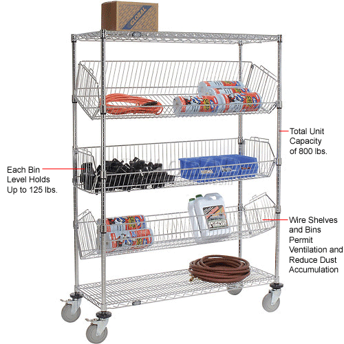 Adjustable Mobile Wire Bin Rack - 36"W x 18"D x 69"H
