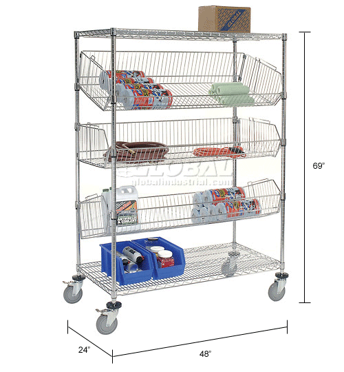 Adjustable Mobile Wire Bin Rack - 48"W x 24"D x 69"H