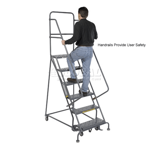 6 Step 24"W 10"D Top Step Steel Rolling Ladder - Perforated Tread ...