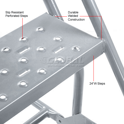 8 Step 24"W 10"D Top Step Steel Rolling Ladder - Perforated Tread ...