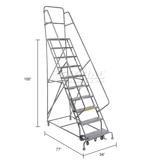 10 Step 24"W 10"D Top Step Steel Rolling Ladder - Perforated Tread ...