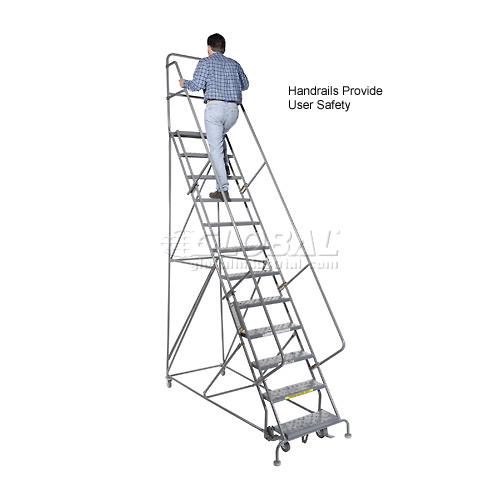 12 Step 24"W 20"D Top Step Steel Rolling Ladder - Perforated Tread ...