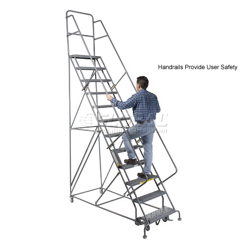14 Step 24"W 10"D Top Step Steel Rolling Ladder - Grip Tread - KDSR114242