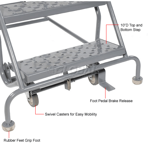 14 Step 24"W 20"D Top Step Steel Rolling Ladder - Perforated Tread ...