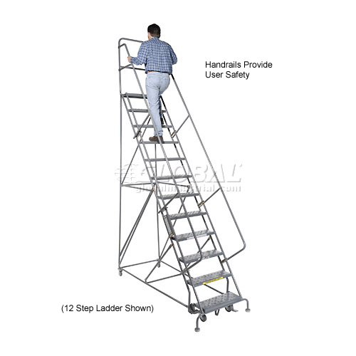 14 Step 24"W 20"D Top Step Steel Rolling Ladder - Perforated Tread ...