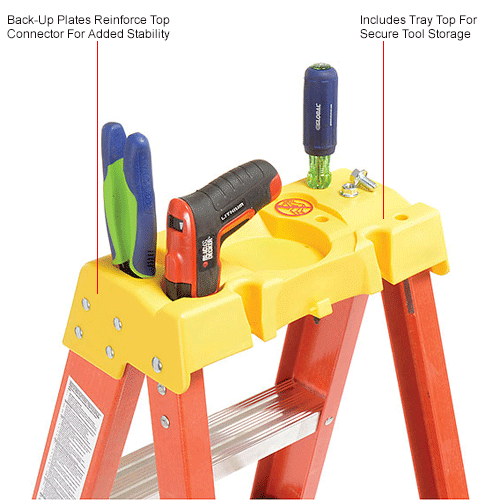 Werner 12' Fiberglass Step Ladder w/ Plastic Tool Tray 300 lb. Cap - 6212