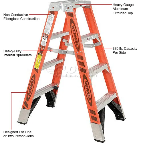 Werner 4 Ft Fiberglass Twin Step Ladder With 375 Lb Load Capacity