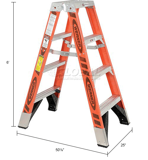 Werner 6' Dual Access Fiberglass Step Ladder 375 lb. Cap - T7406