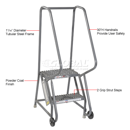 2 Step Steel 16"W Step Tilt And Roll Ladder - Grip Strut Tread - KDTF102162