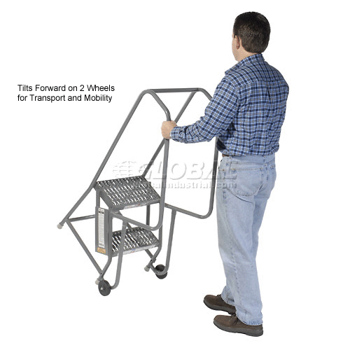 2 Step Steel 16"W Step Tilt And Roll Ladder - Grip Strut Tread - KDTF102162