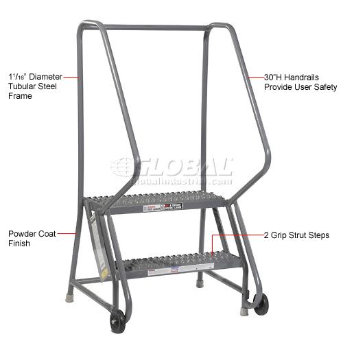 2 Step Steel 24"W Step Tilt And Roll Ladder - Grip Strut Tread - KDTF102242
