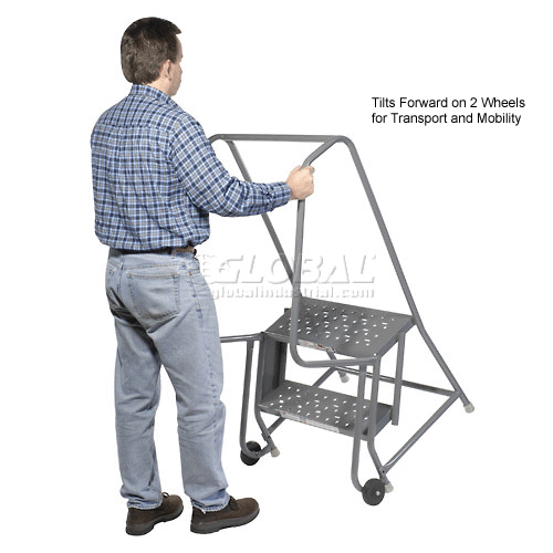 2 Step Steel 24"W Step Tilt And Roll Ladder - Perforated Tread - KDTF102246