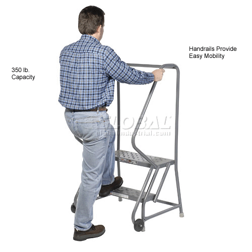 2 Step Steel 24"W Step Tilt And Roll Ladder - Perforated Tread - KDTF102246