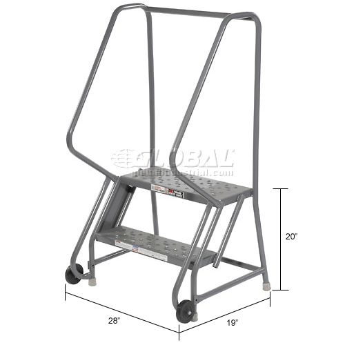 2 Step Steel 24"W Step Tilt And Roll Ladder - Perforated Tread - KDTF102246